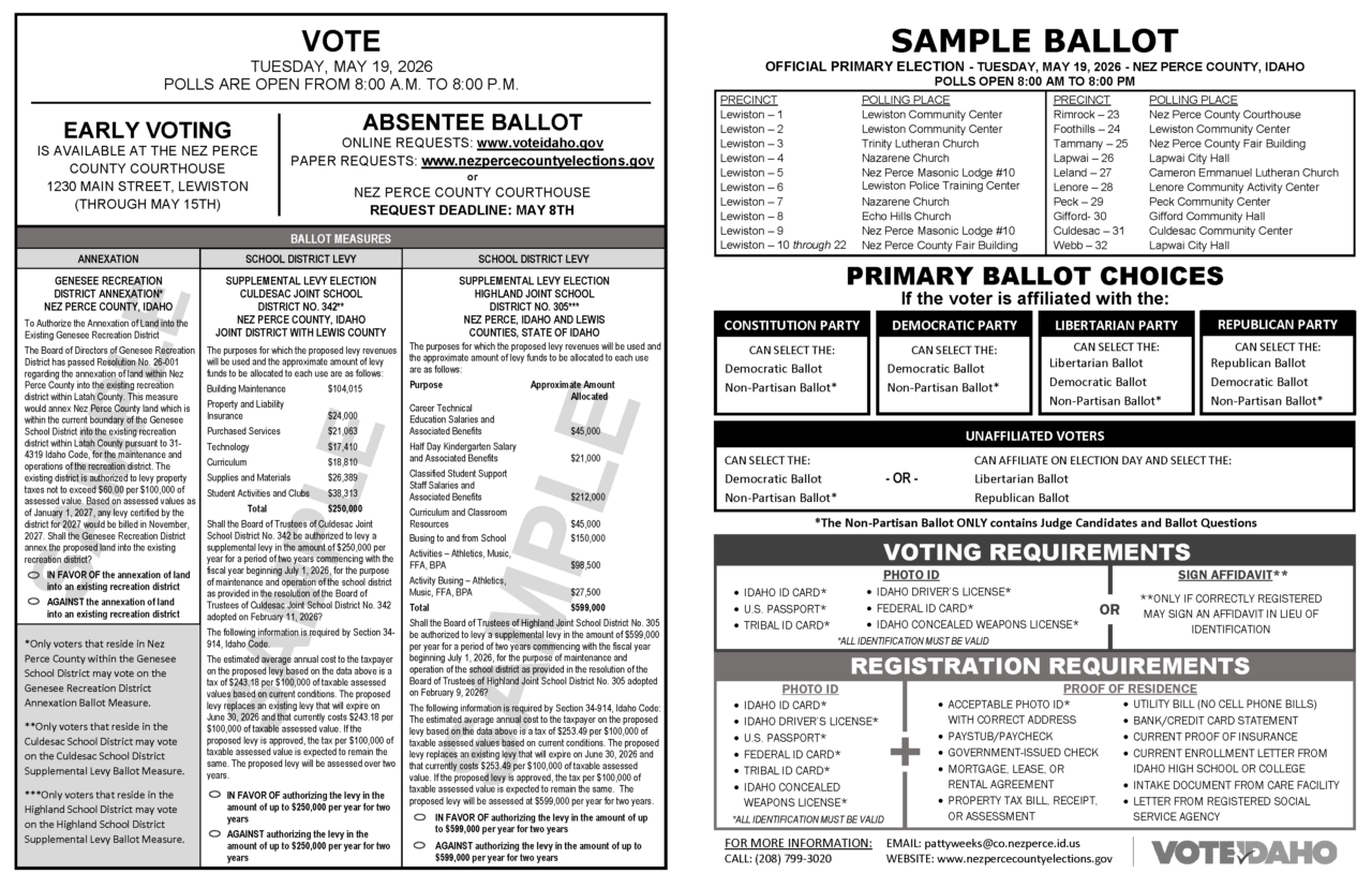 Sample Ballots | Nez Perce County Elections